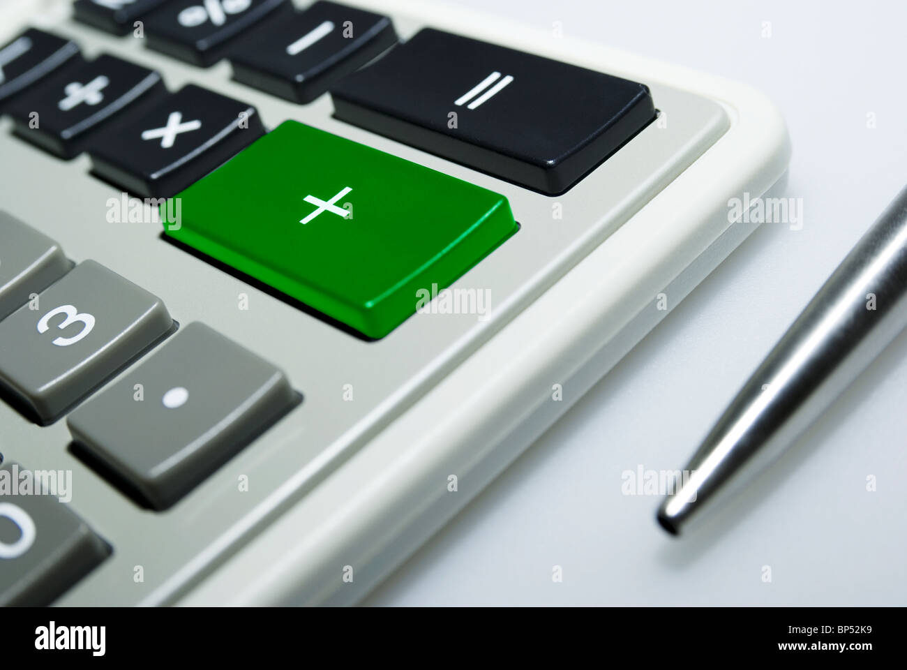 Calculator and pen on white background Stock Photo - Alamy