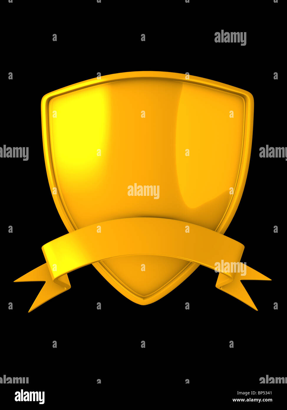 3d image, gold shield badge. isolated over black background Stock Photo ...