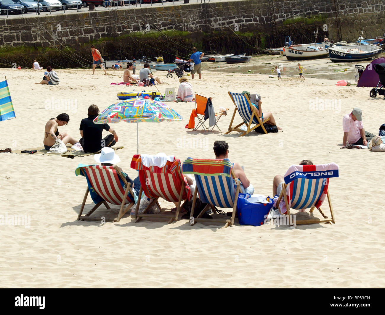 British seaside beach holiday on the sands at St.Ives,Cornwall,England ...