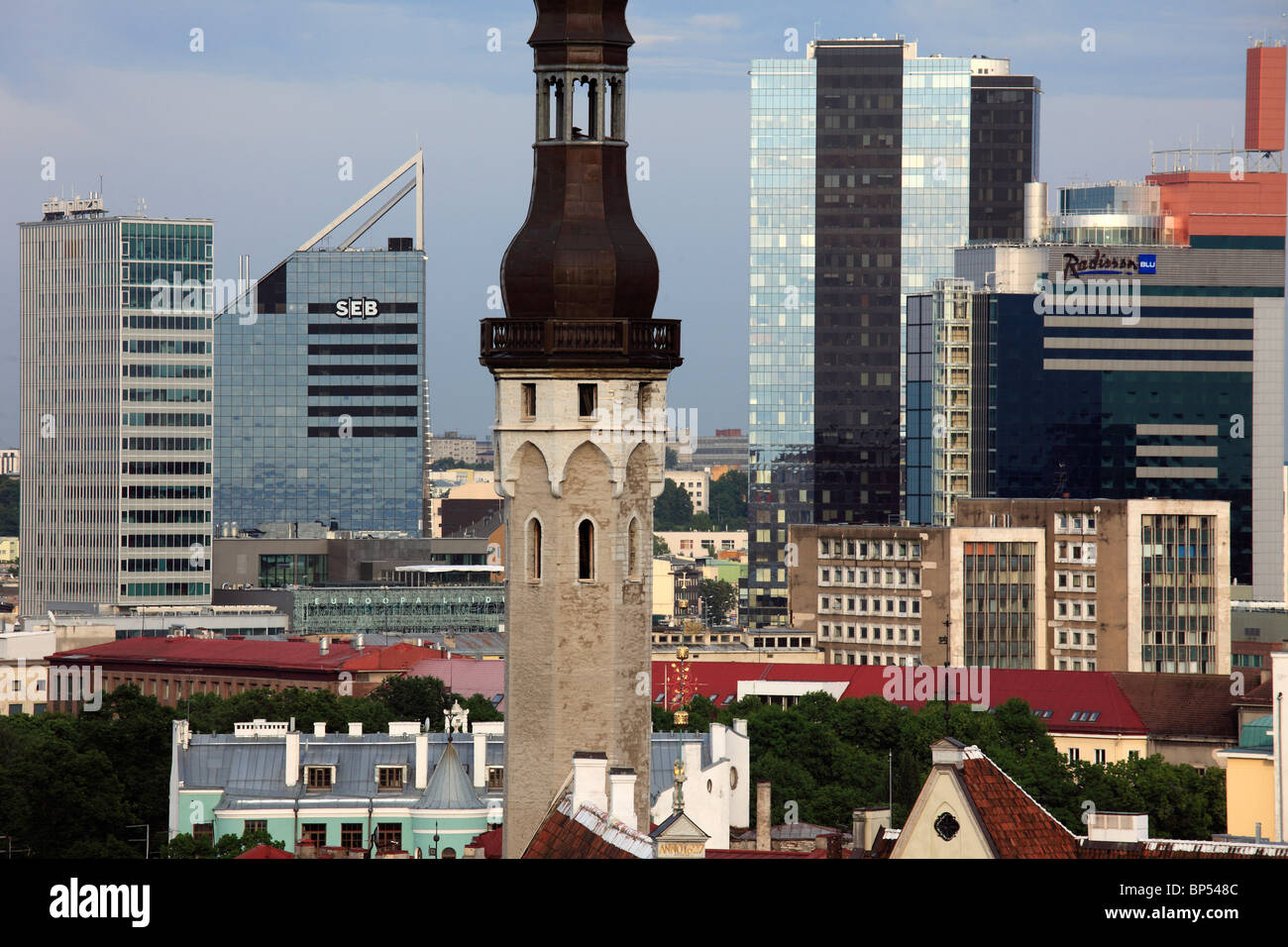 Estonia, Tallinn, Town Hall Tower, skyline, modern architecture Stock ...