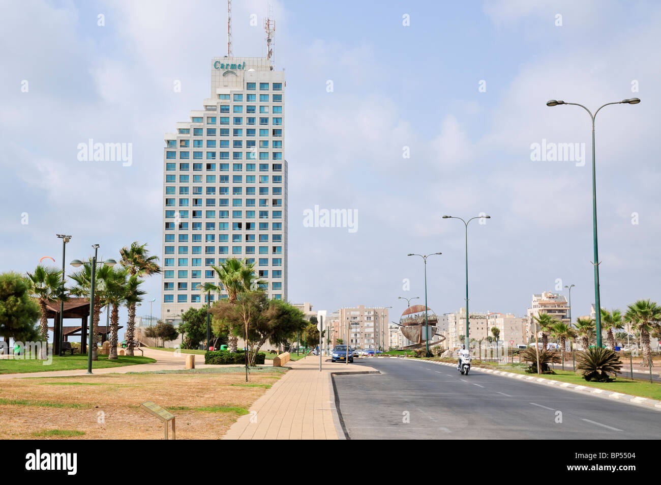 Israel, Sharon region, the promenade of Netanya The Carmel Hotel in the ...