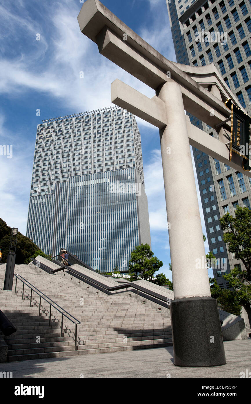 Hie-jinja torii gate and office buildings, Tokyo Japan Stock Photo - Alamy