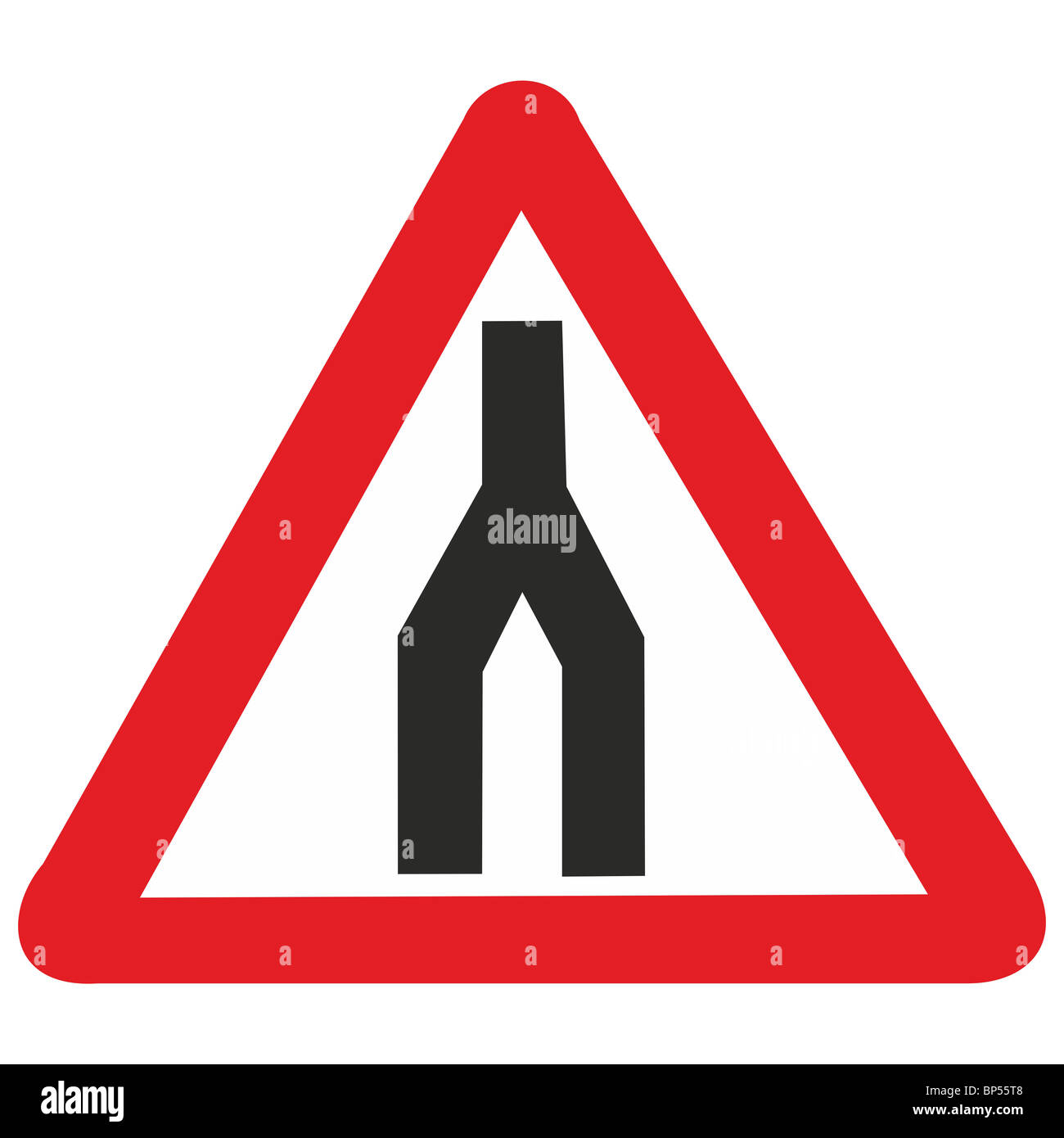 uk road sign two lane road reduces to one Stock Photo - Alamy