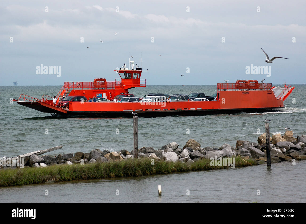 Mobile Bay Ferry nears the shores of Dauphin Island Mobile Alabama ...