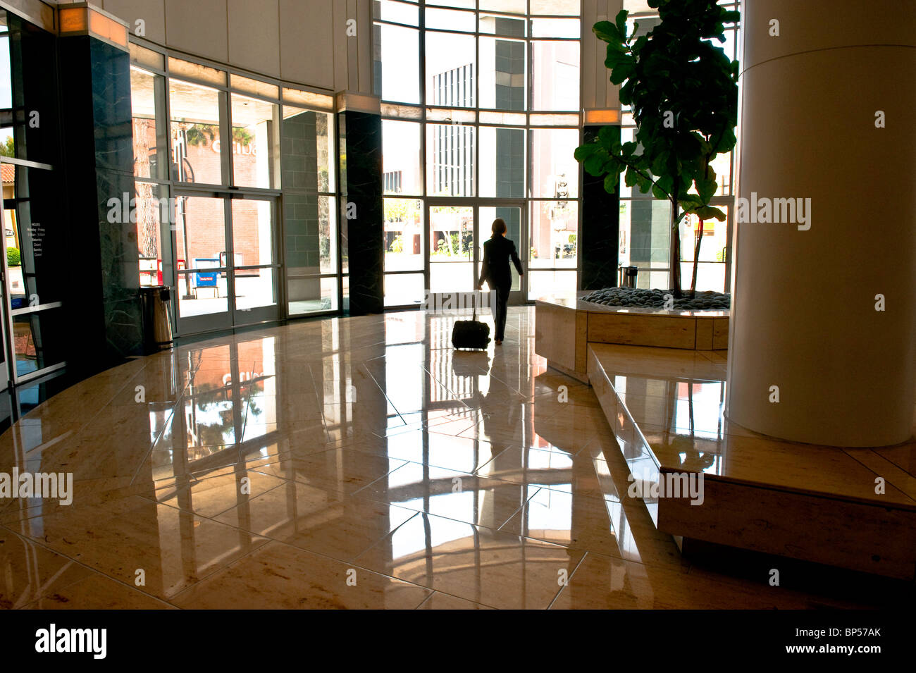 Business Woman exiting office building with brief case Stock Photo - Alamy
