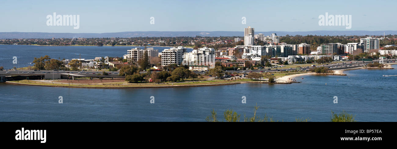 Panorama view across the Swan river to the suburbs around South Perth ...