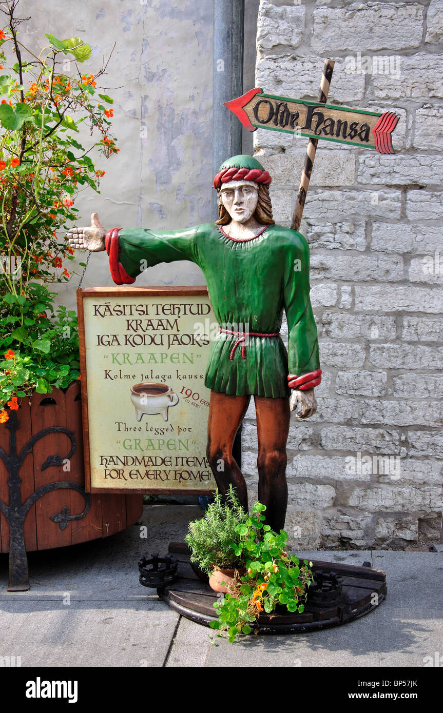 Olde Hansa wooden store sign, Old Town, Tallinn, Harju County, Republic ...