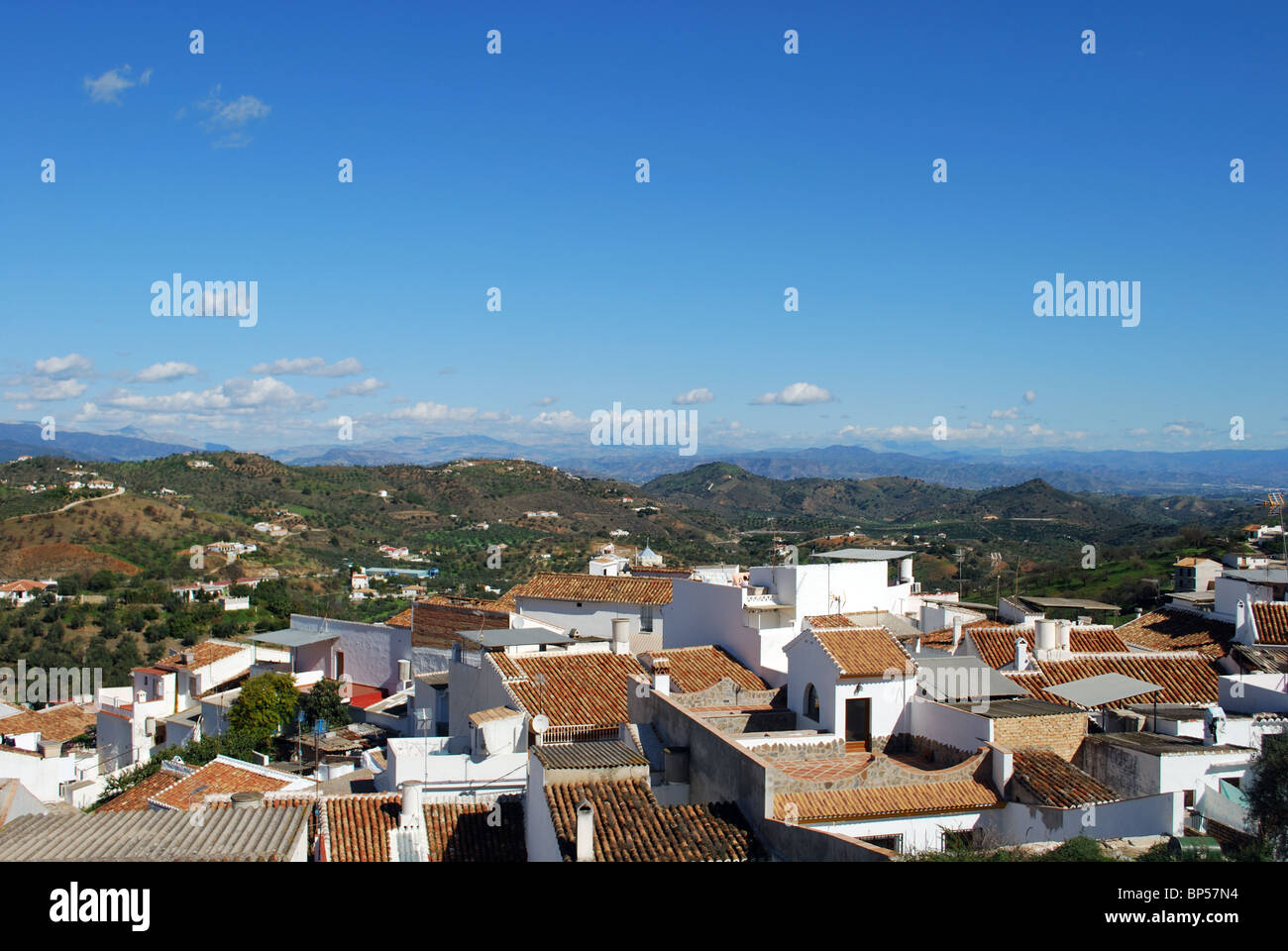 View of the village and surrounding countryside, whitewashed village ...