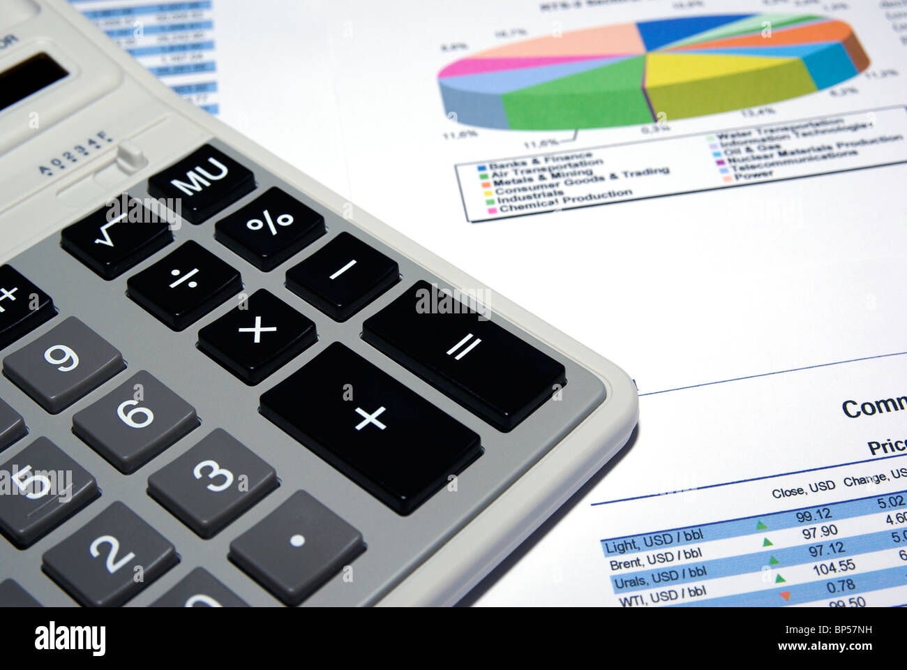 Calculator and financial analysis report Stock Photo - Alamy