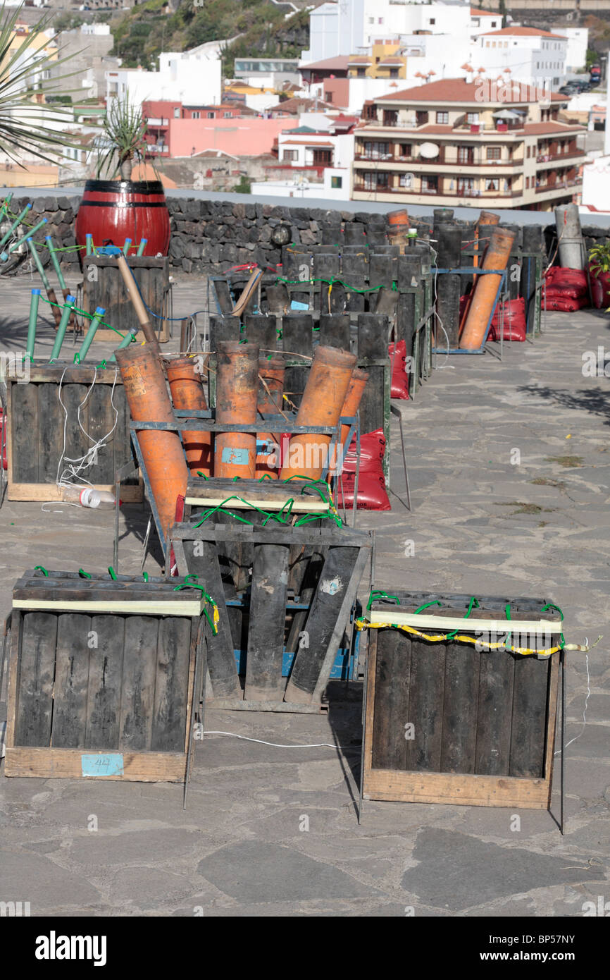 Firework launchers ready for the display at the fiesta lustrales in ...