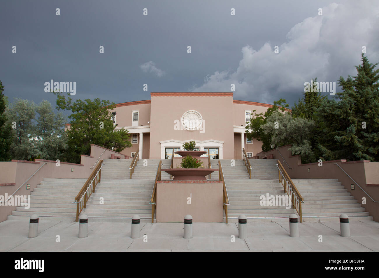 Rear entrance to the Roundhouse, New Mexico state capitol building in ...