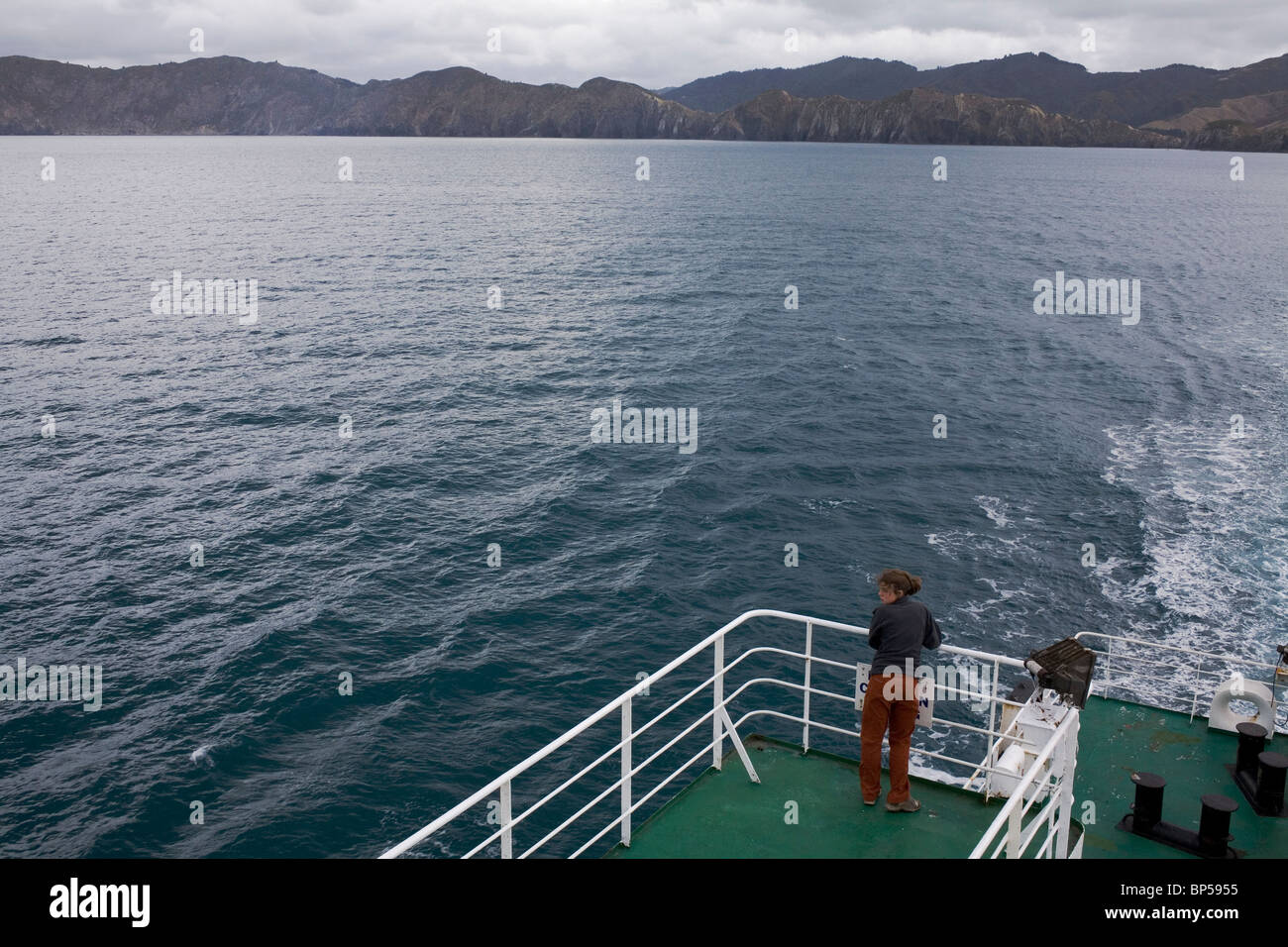 The Cook Strait Ferry leaving New Zealand's South Island Stock Photo ...
