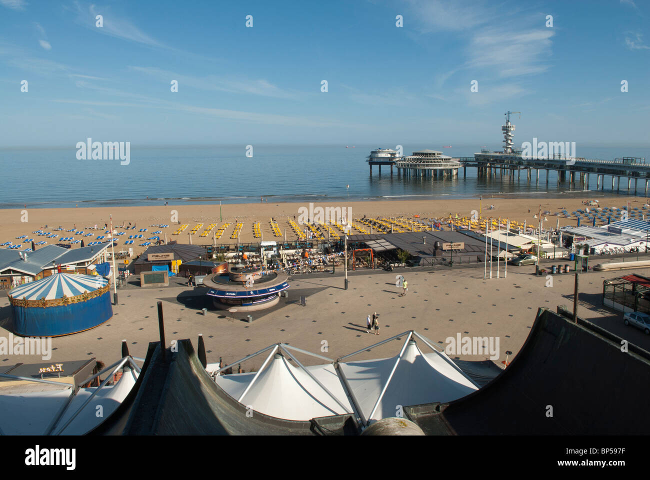 Beach and pier in Scheveningen, seen from the Kurhaus. Netherlands ...