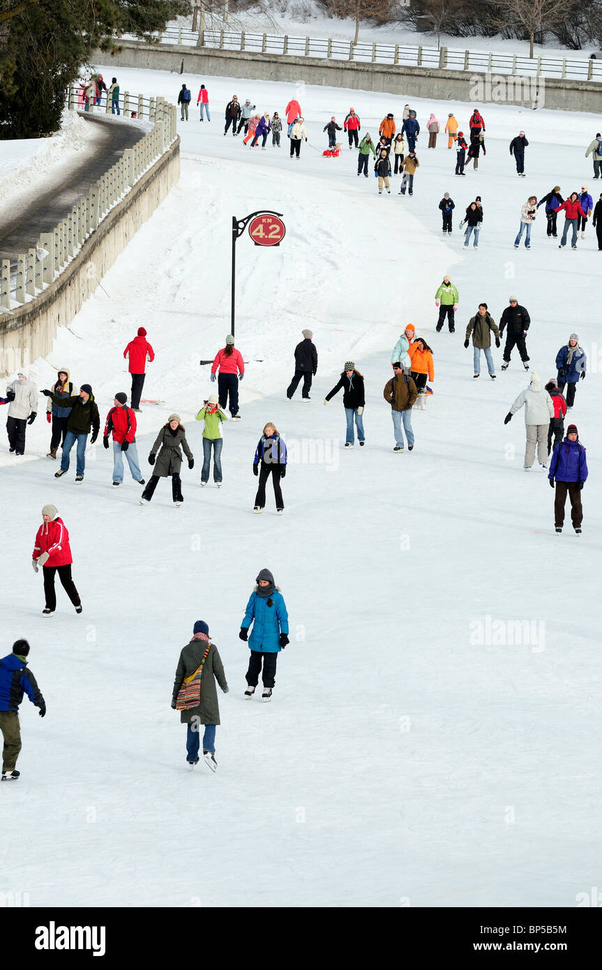 People Skating On The Longest Ice Skating Rink In The World, The Rideau ...
