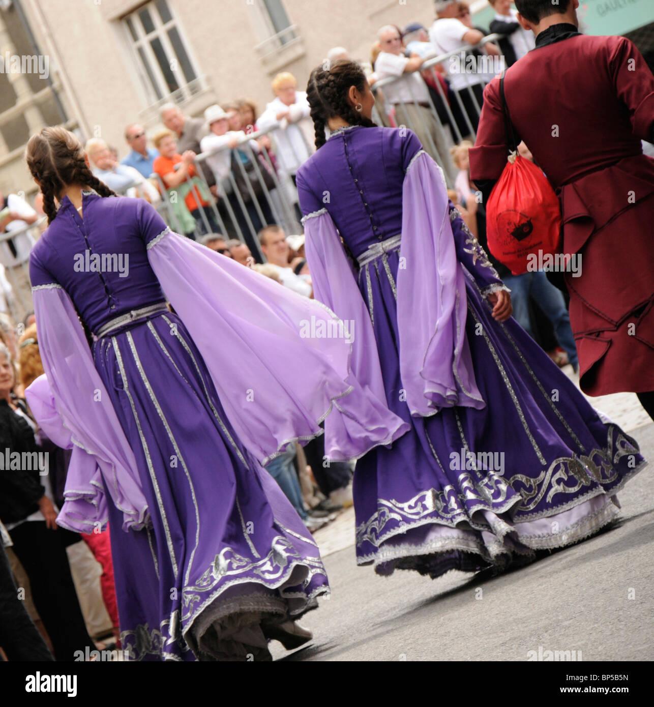 Dancers in traditional dress from the Balkans getting ready for the ...