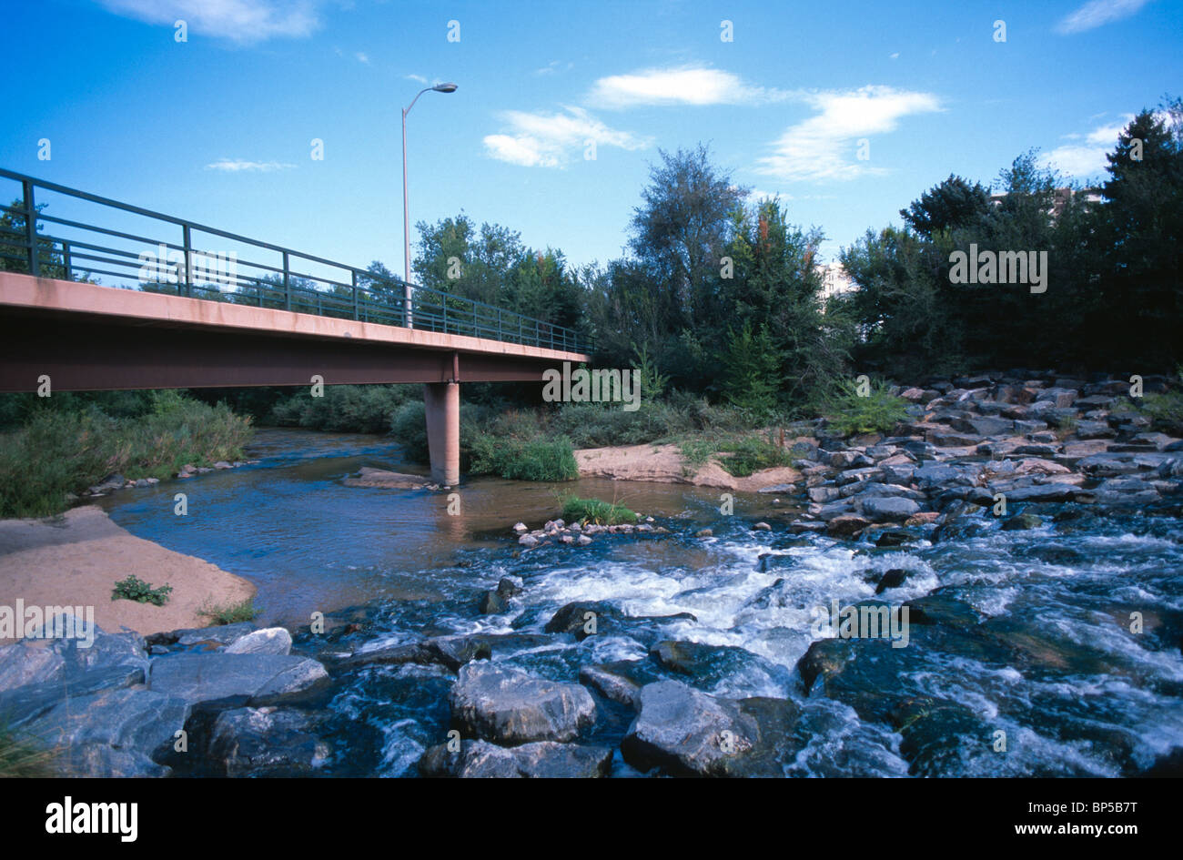 Pedestrian bridge over Cherry Creek in Denver, Colorado, USA Stock ...