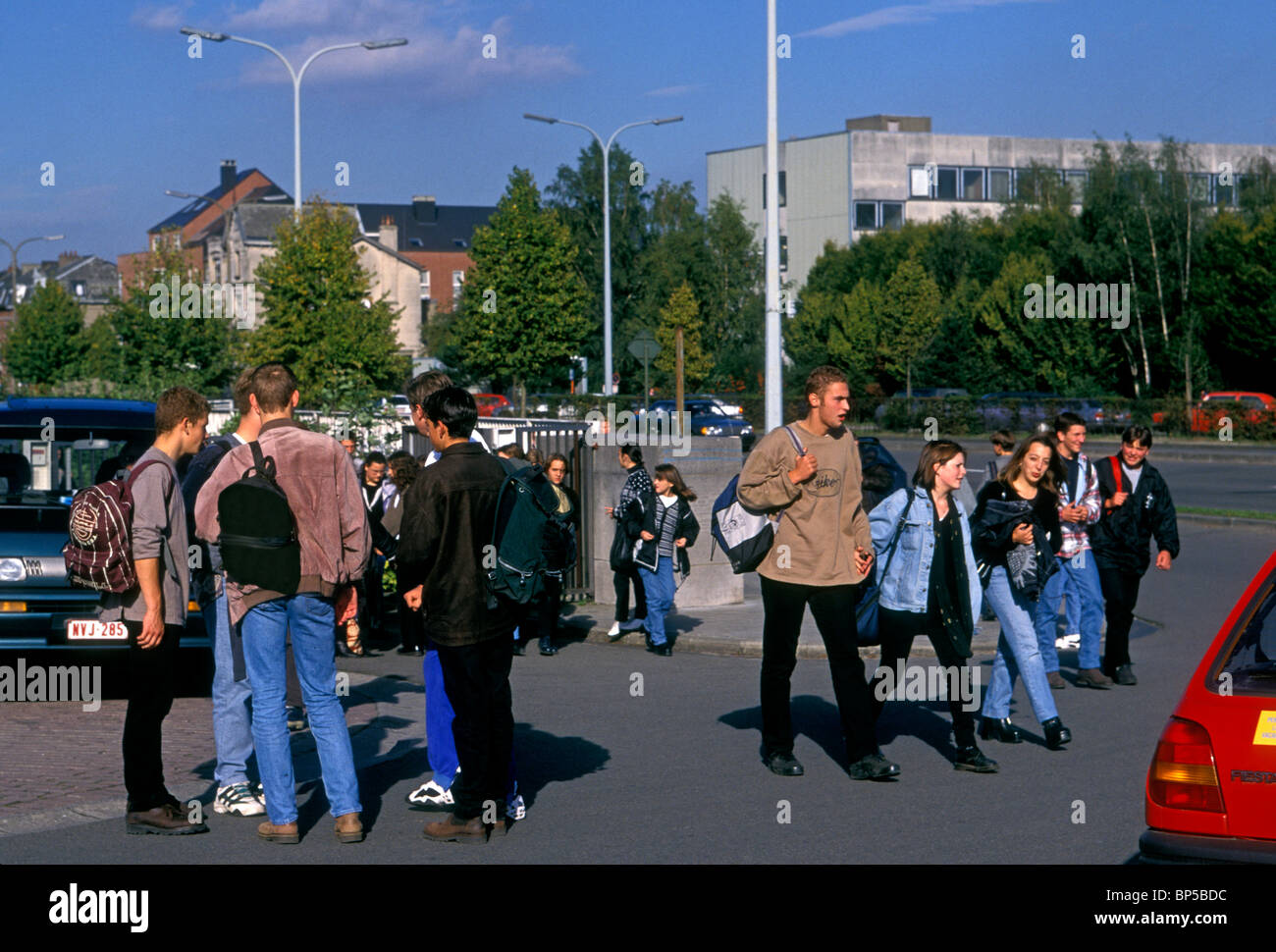 Belgian people young men and women male female students on campus at ...
