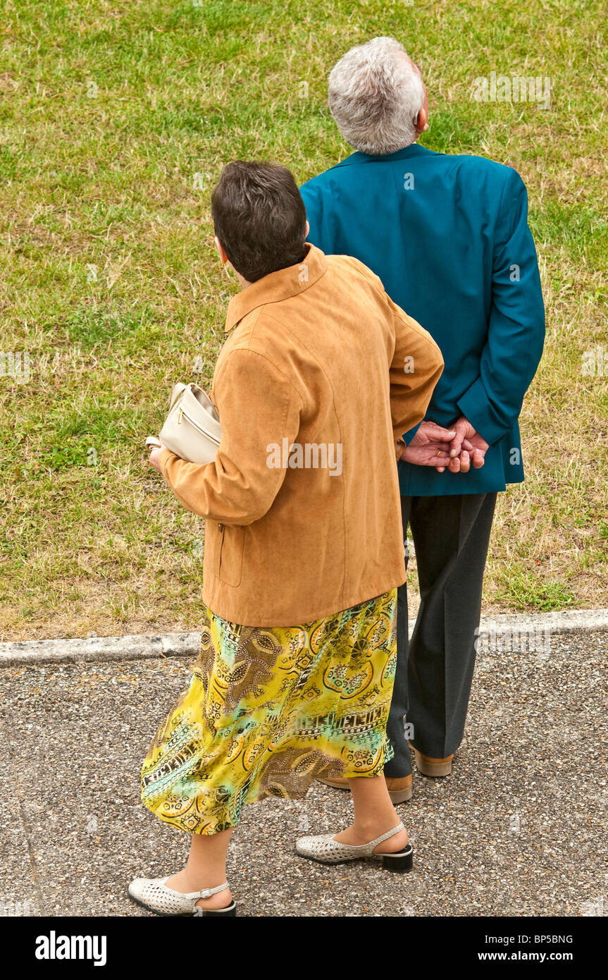 Overhead view of man and wife standing and staring - France Stock Photo ...