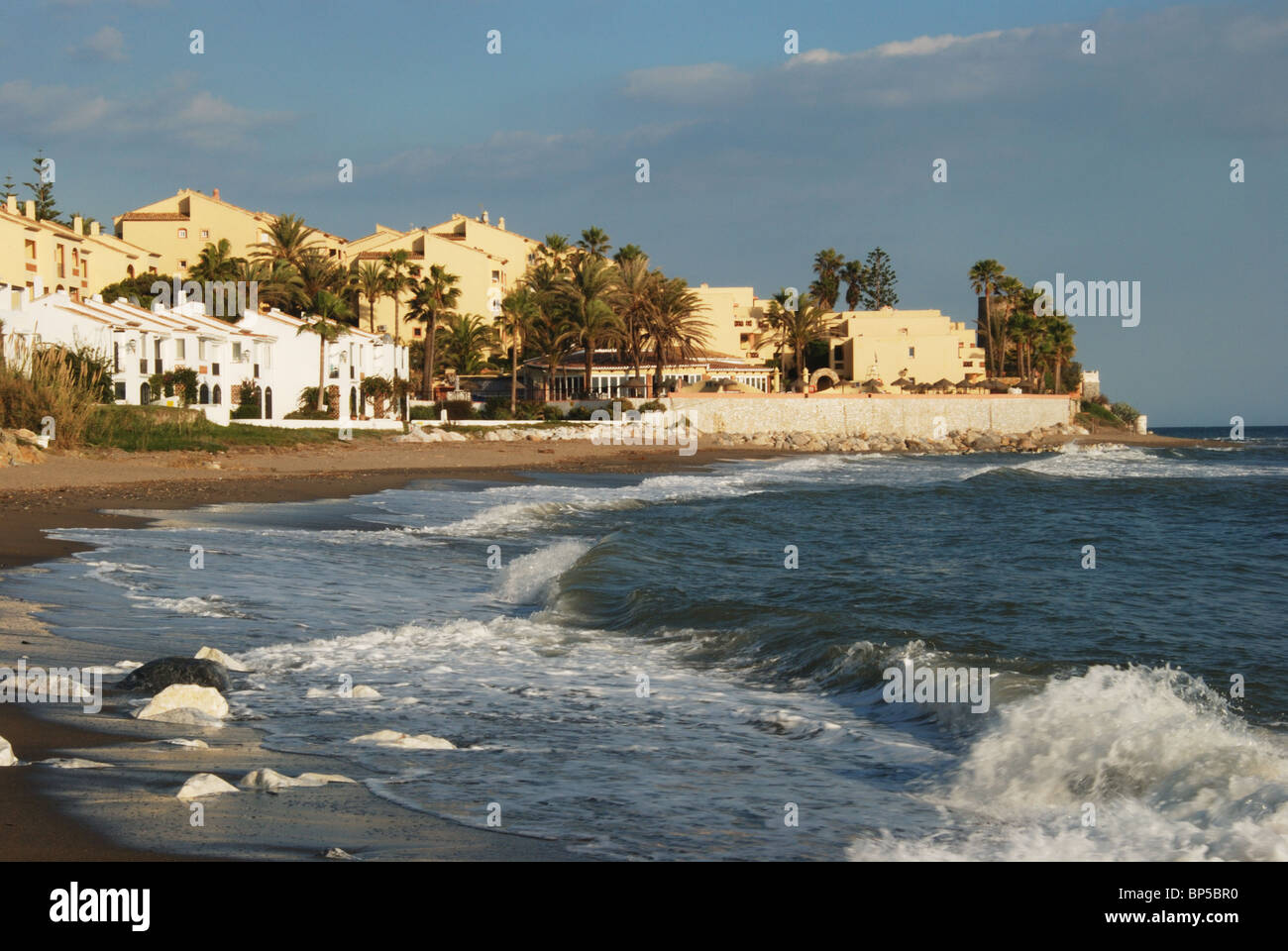 View along the beach and shoreline, Sitio de Calahonda, Mijas Costa ...