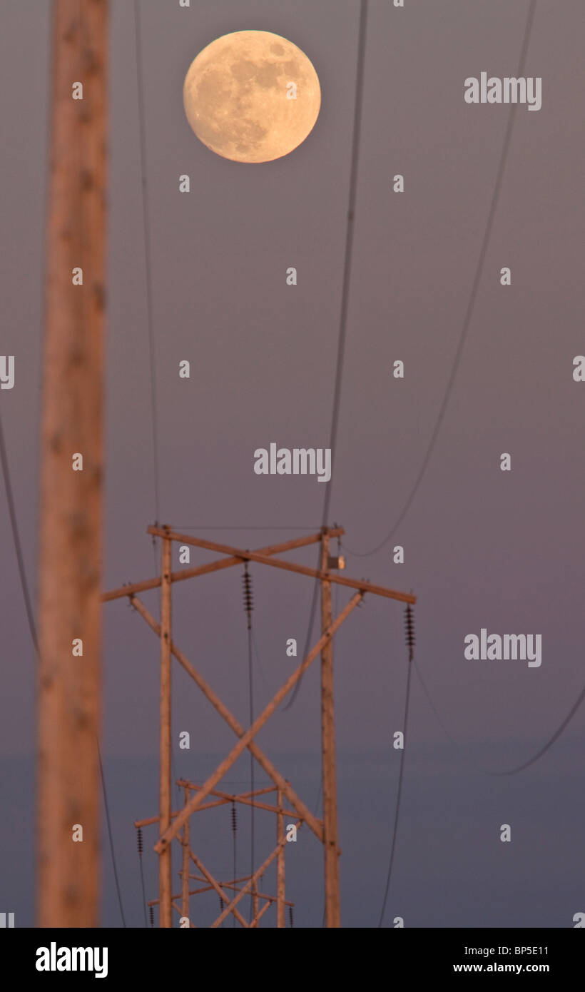 Power Line and Full Moon Saskatchewan Canada Stock Photo - Alamy