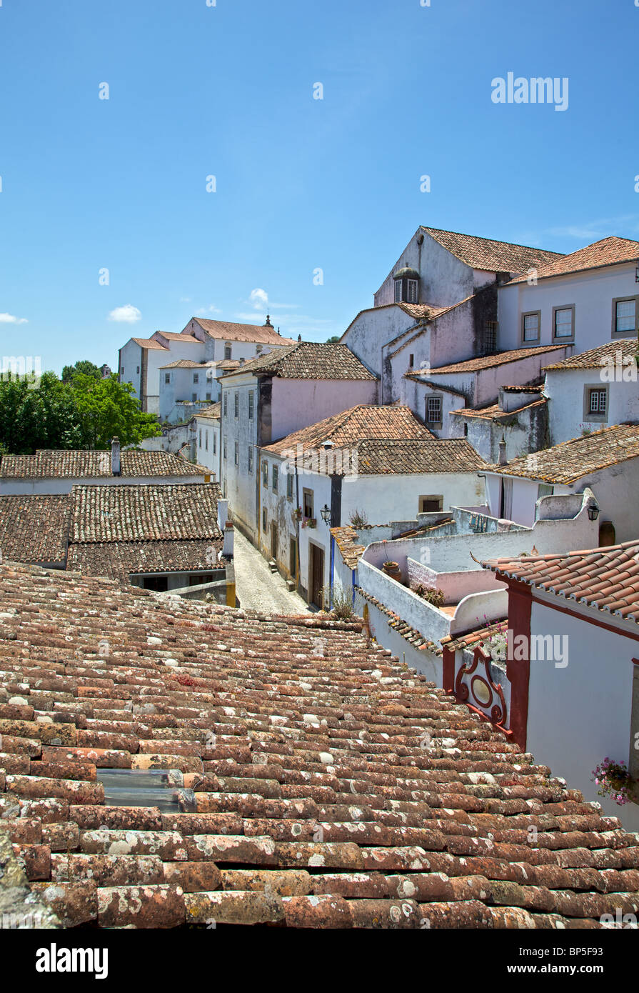 Terracotta Tile Rooftops of the Medieval Village of Obidos Stock Photo ...