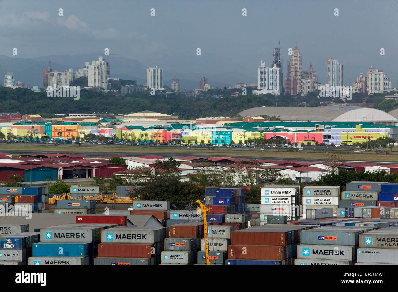 aerial view above containers Balboa Port Allbrook Mall Panama City ...