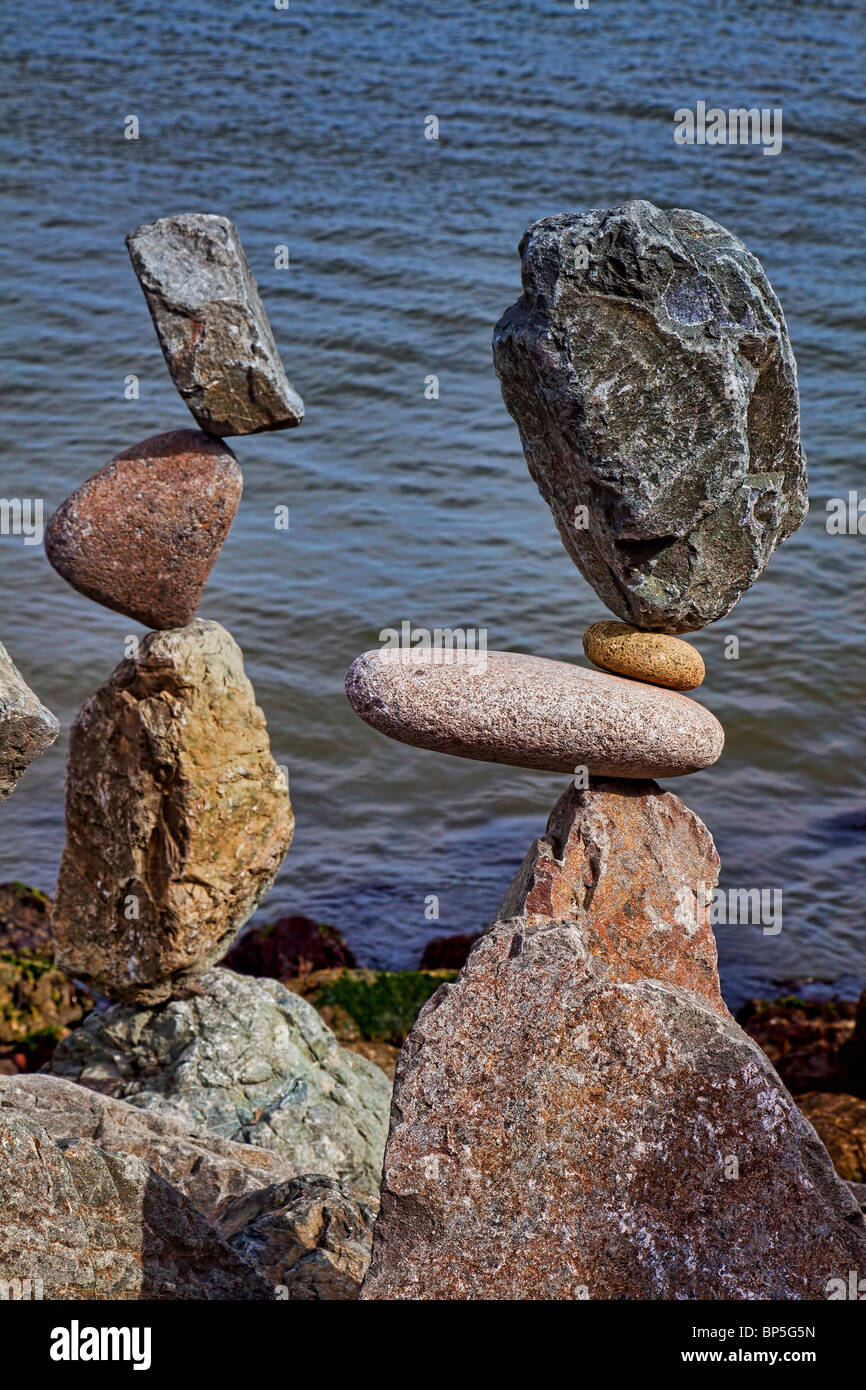 Two stacks of balanced rocks Stock Photo - Alamy