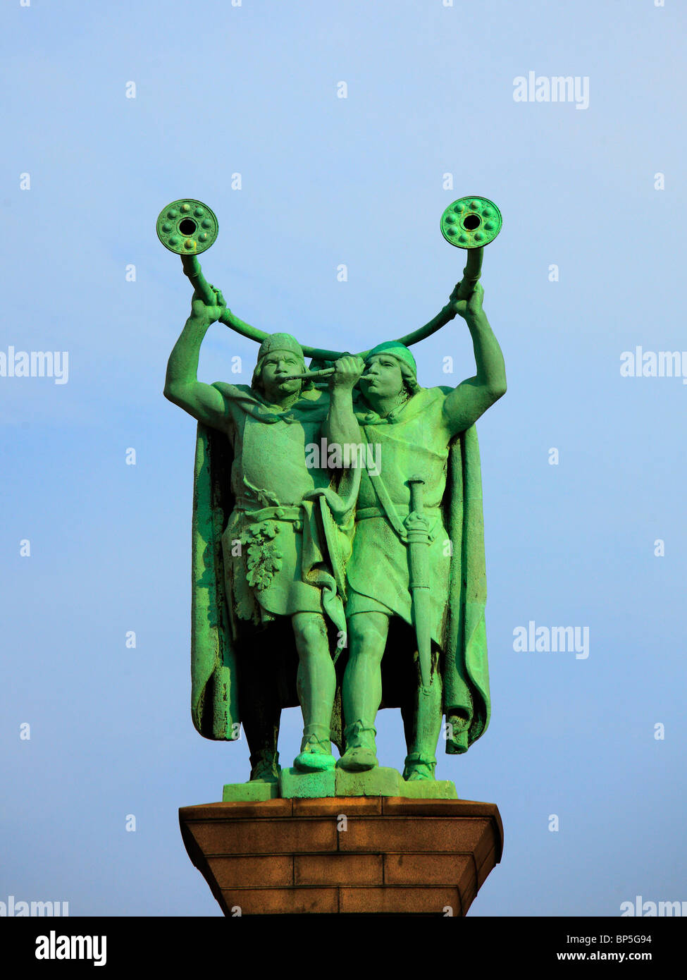 Denmark, Copenhagen, Lur blowers statue, City Hall Square Stock Photo ...