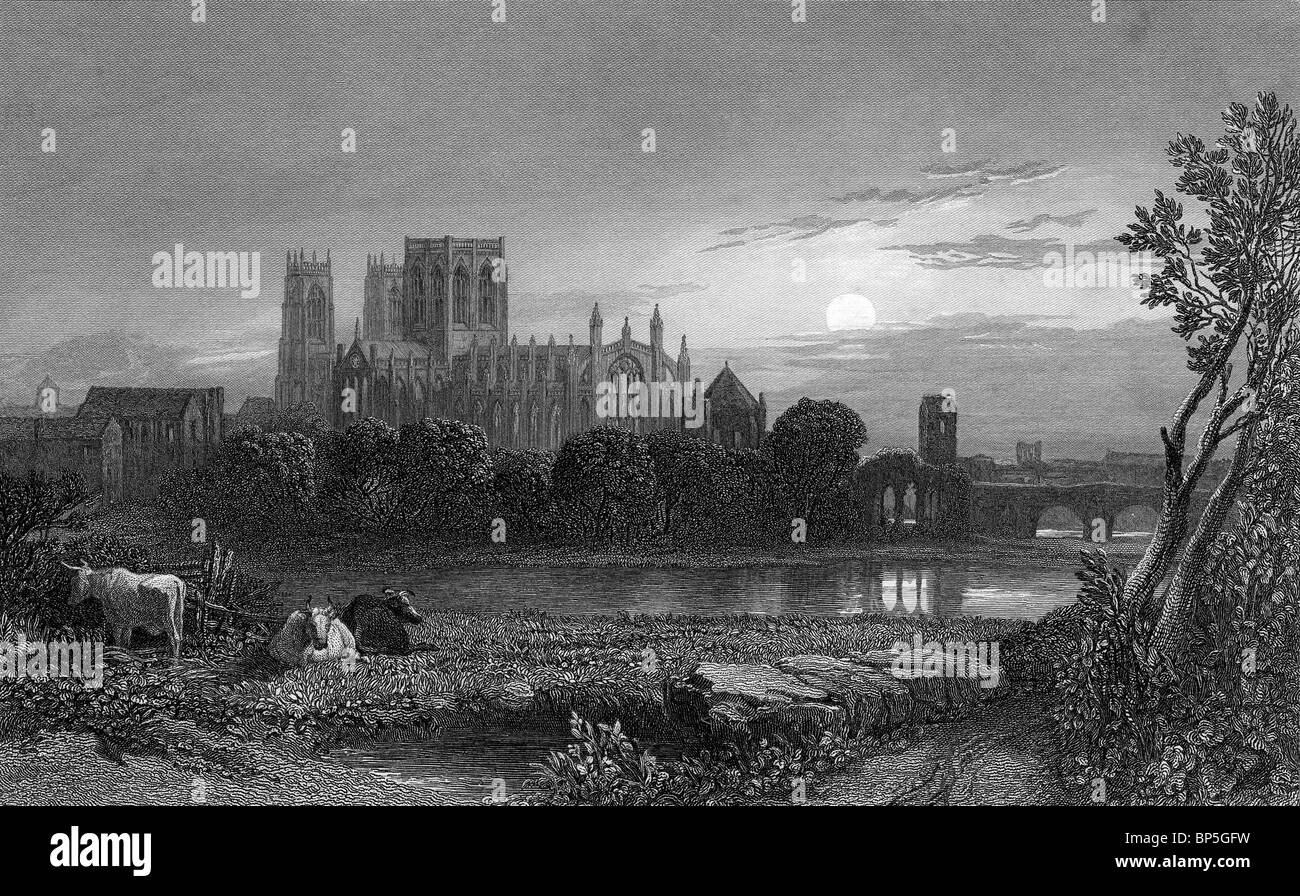 Scenic view of York Minster in Victorian engraving, England Stock Photo ...