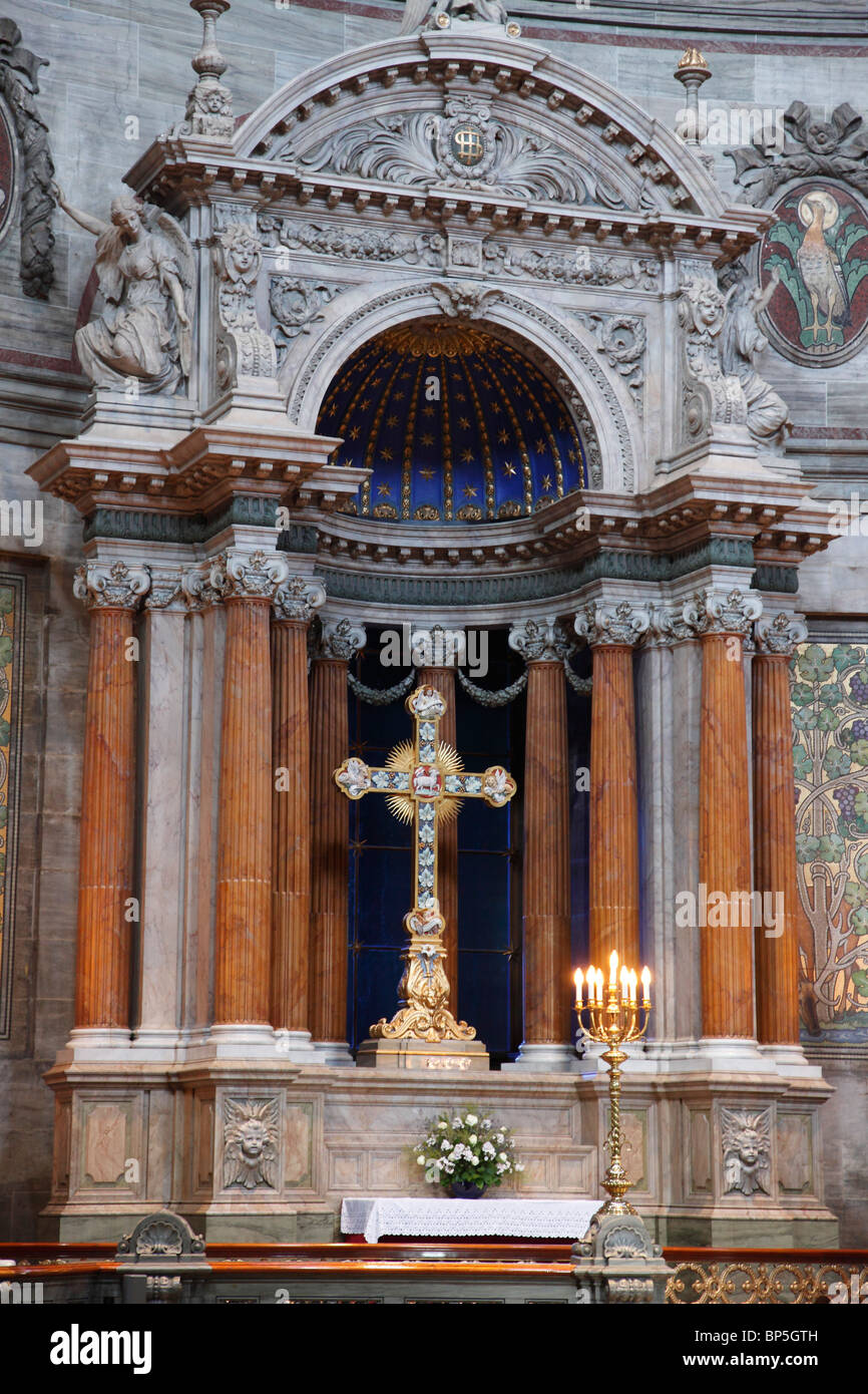 Denmark, Copenhagen, Marble Church, interior, altar, cross Stock Photo ...