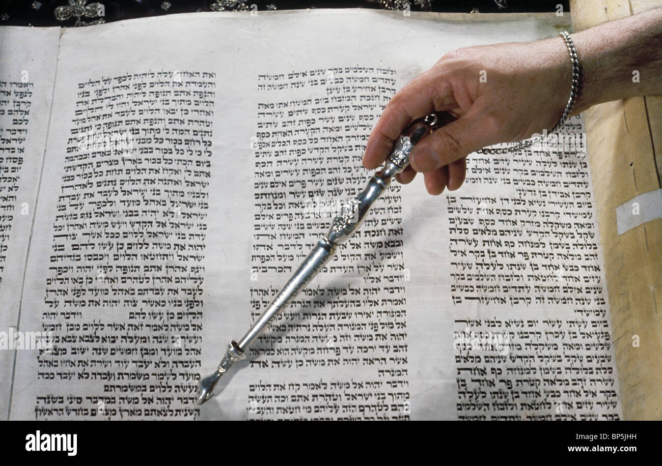 3980. TORAH SCROLL AND THE "HAND" OR POINTER WITH WHICH THE SCRIPT IS ...
