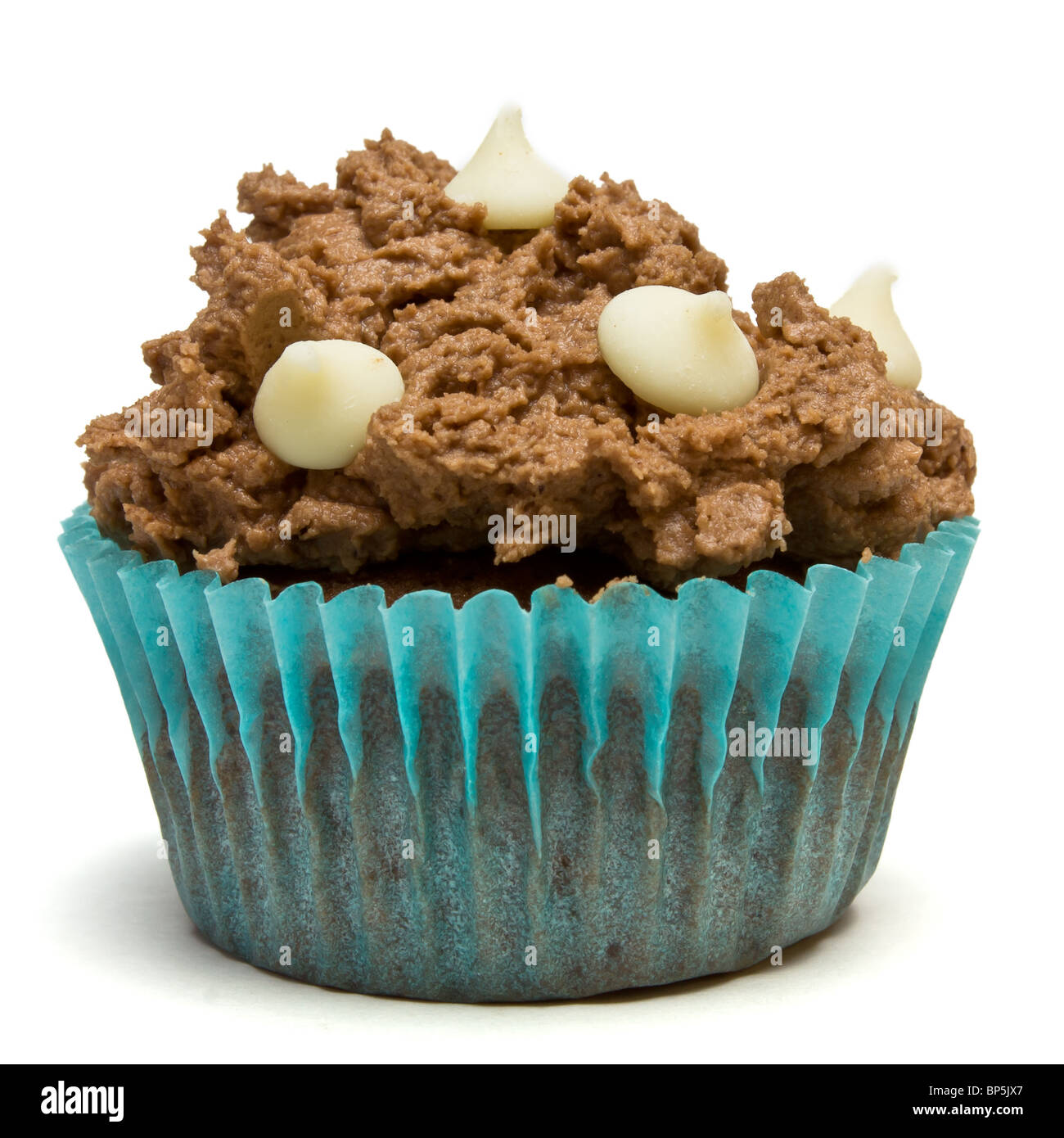 Home made milk chocolate cupcake with white chocolate drop decoration ...