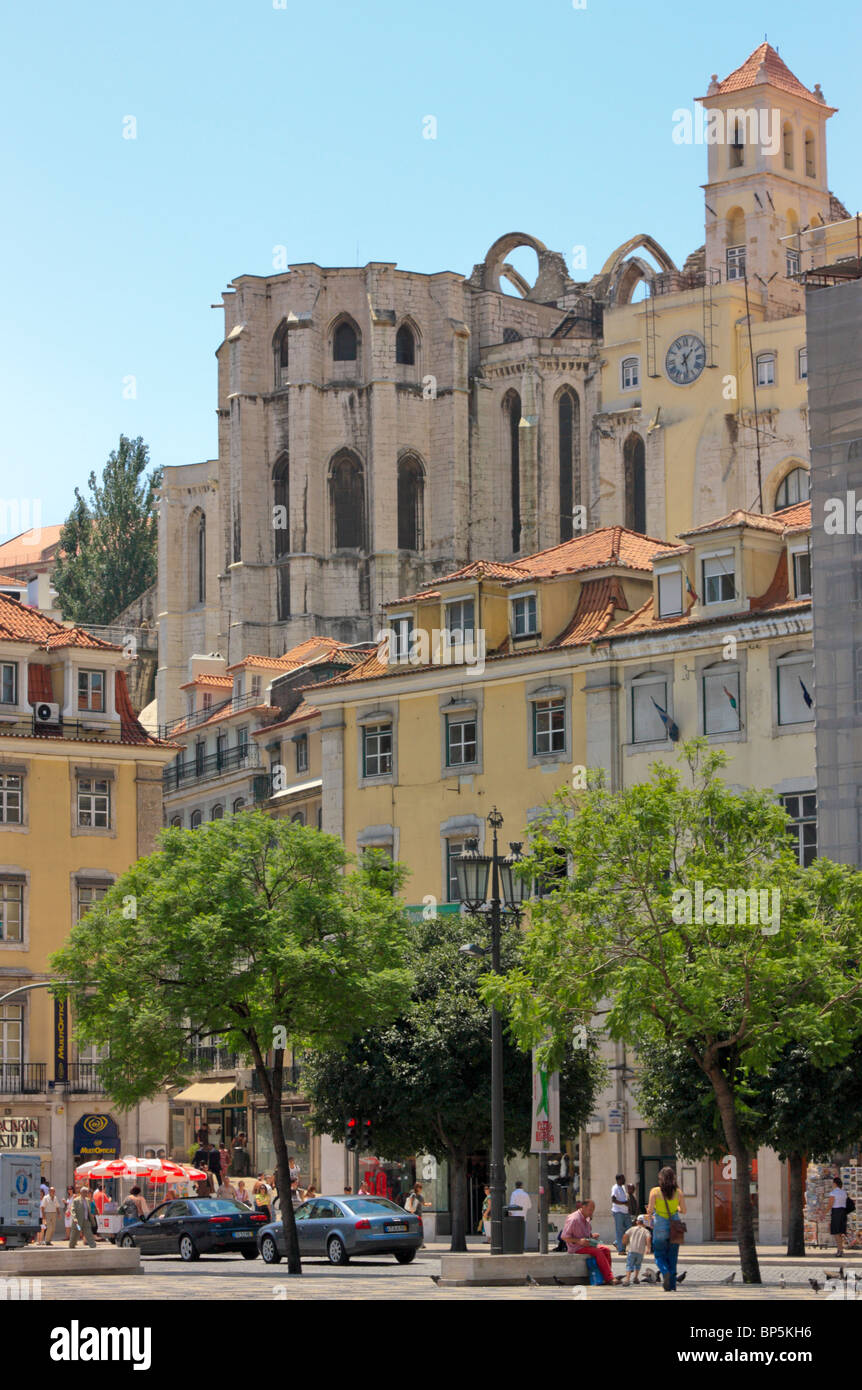 View from Rossio Square to Convento do Carmo, Lisbon, Portugal Stock ...