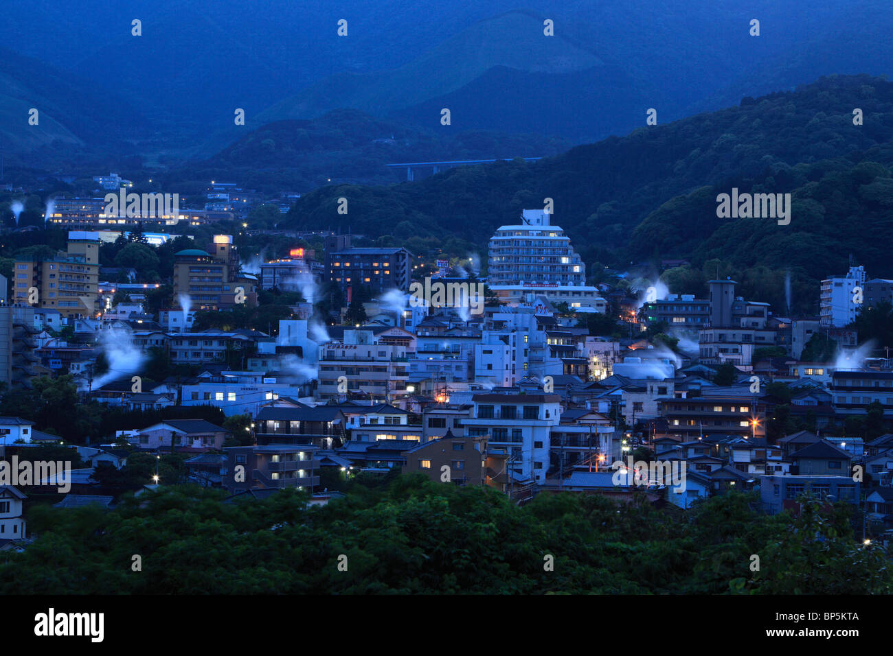 Night View of Kannawa Onsen, Beppu, Oita, Japan Stock Photo - Alamy