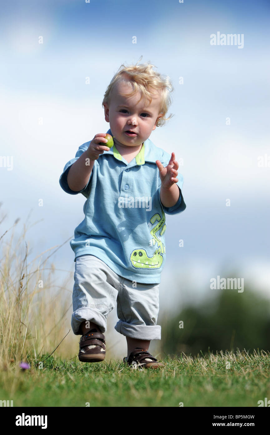 One year old baby boy learning to walk Stock Photo - Alamy