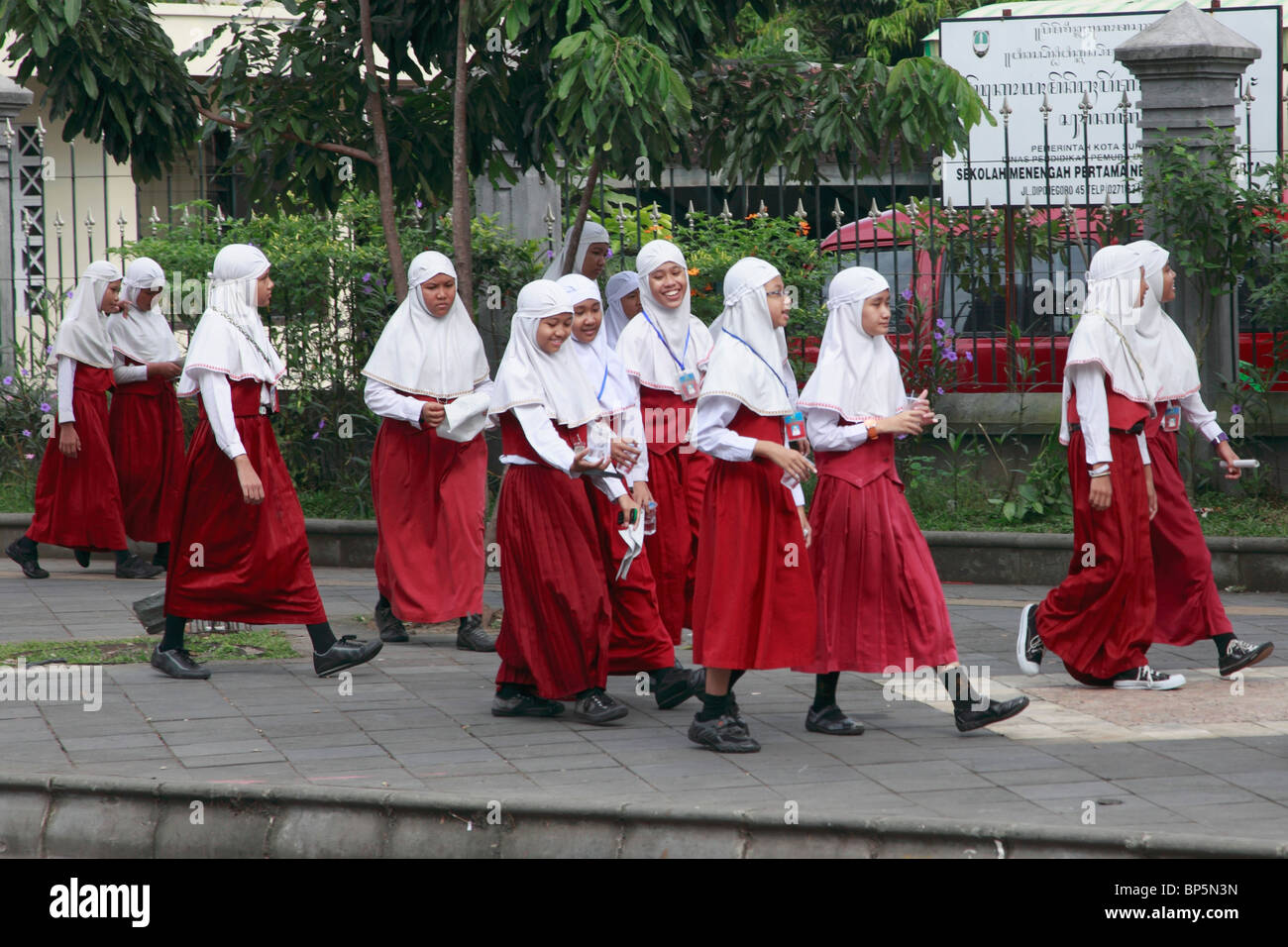 Indonesia, Java, Solo, schoolgirls in traditional islamic dress Stock ...