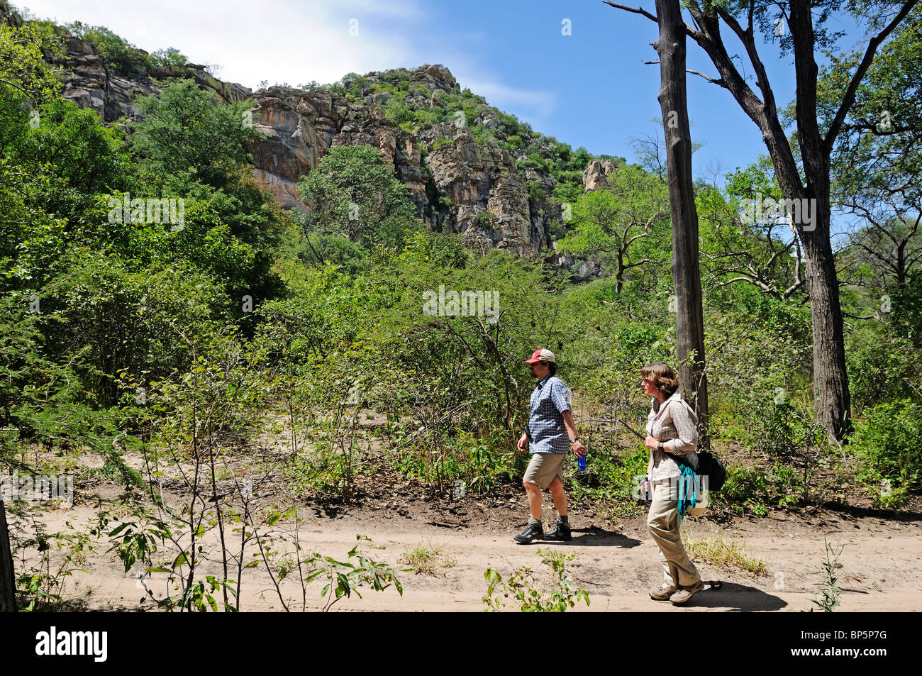 Hikers at Tsodilo Hills, UNESCO world heritage site, Botswana, Africa ...