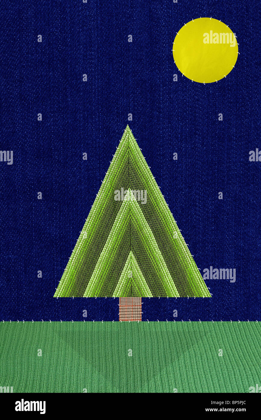 Triangular shaped tree and moon Stock Photo - Alamy