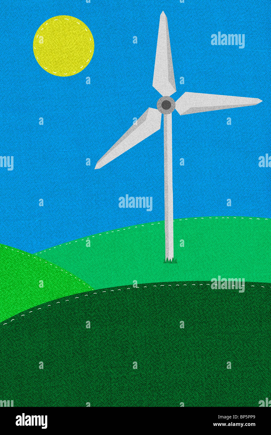 Wind turbine and sun in sky Stock Photo - Alamy