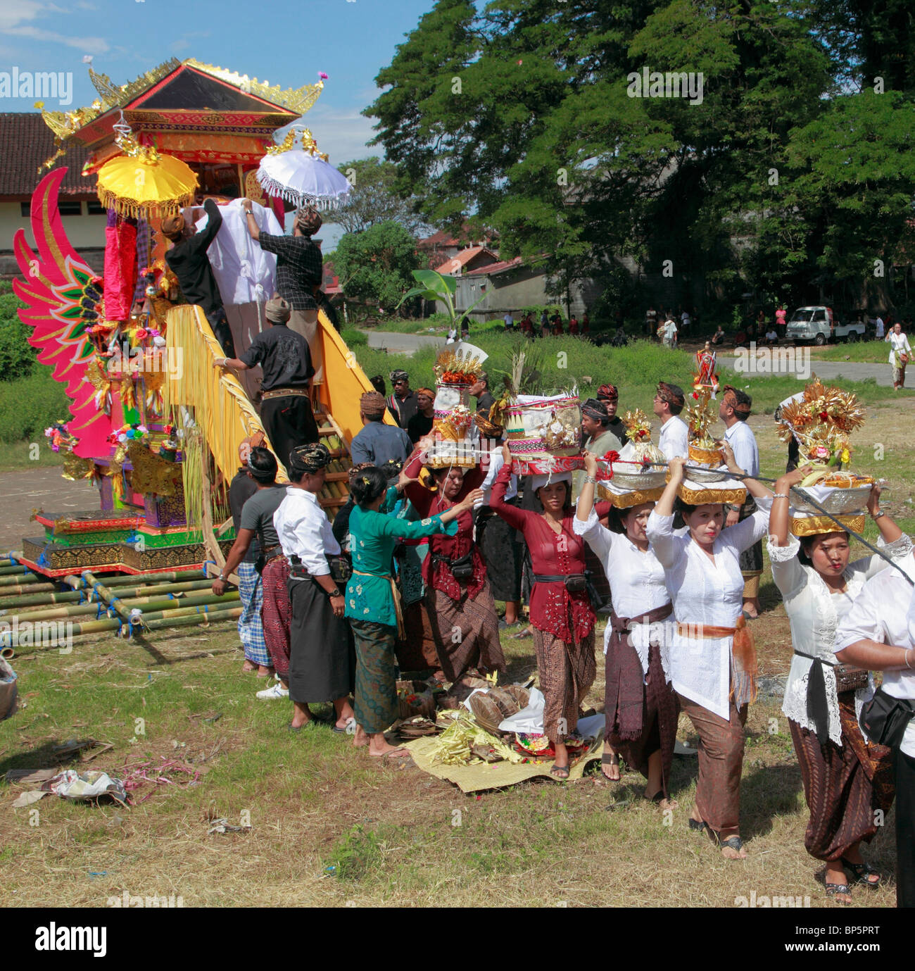 Indonesia, Bali, cremation ceremony, cremation tower, people Stock ...