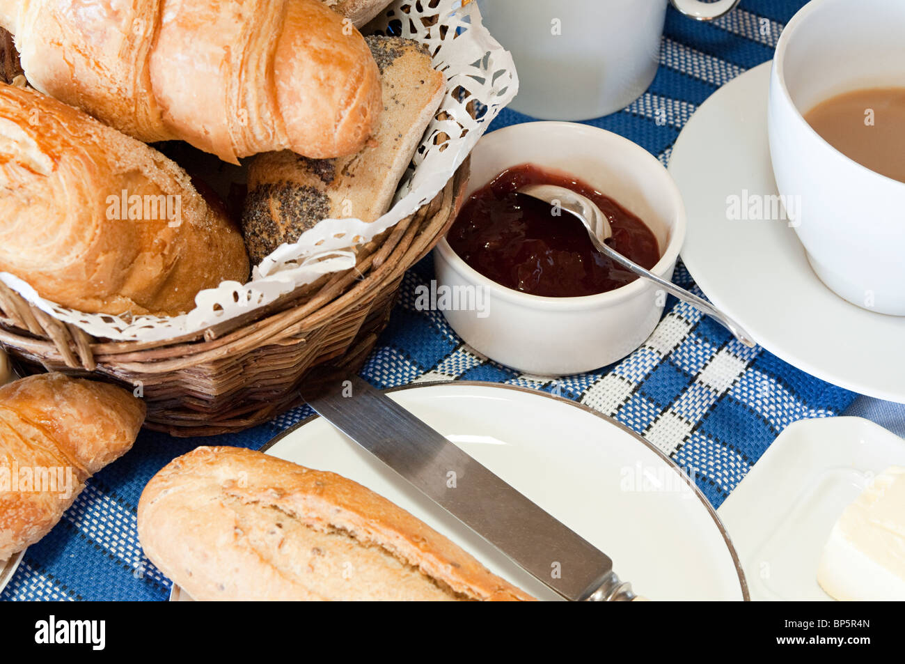 Croissants, bread and jam Stock Photo - Alamy