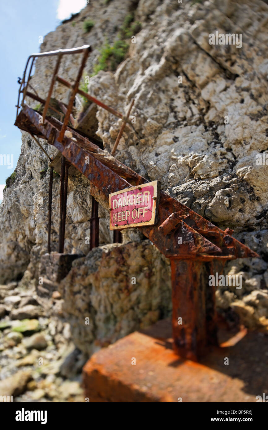 Very corroded and delapidated steps going up a chalk cliff is Freshwate ...