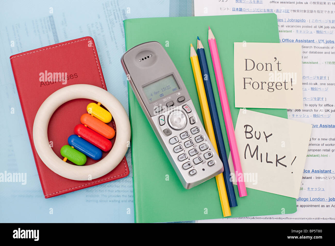 Reminder notes on parent's notebook Stock Photo - Alamy