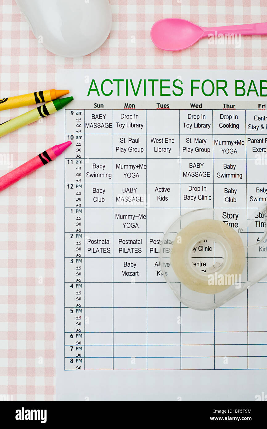 Timetable of activities for baby Stock Photo - Alamy