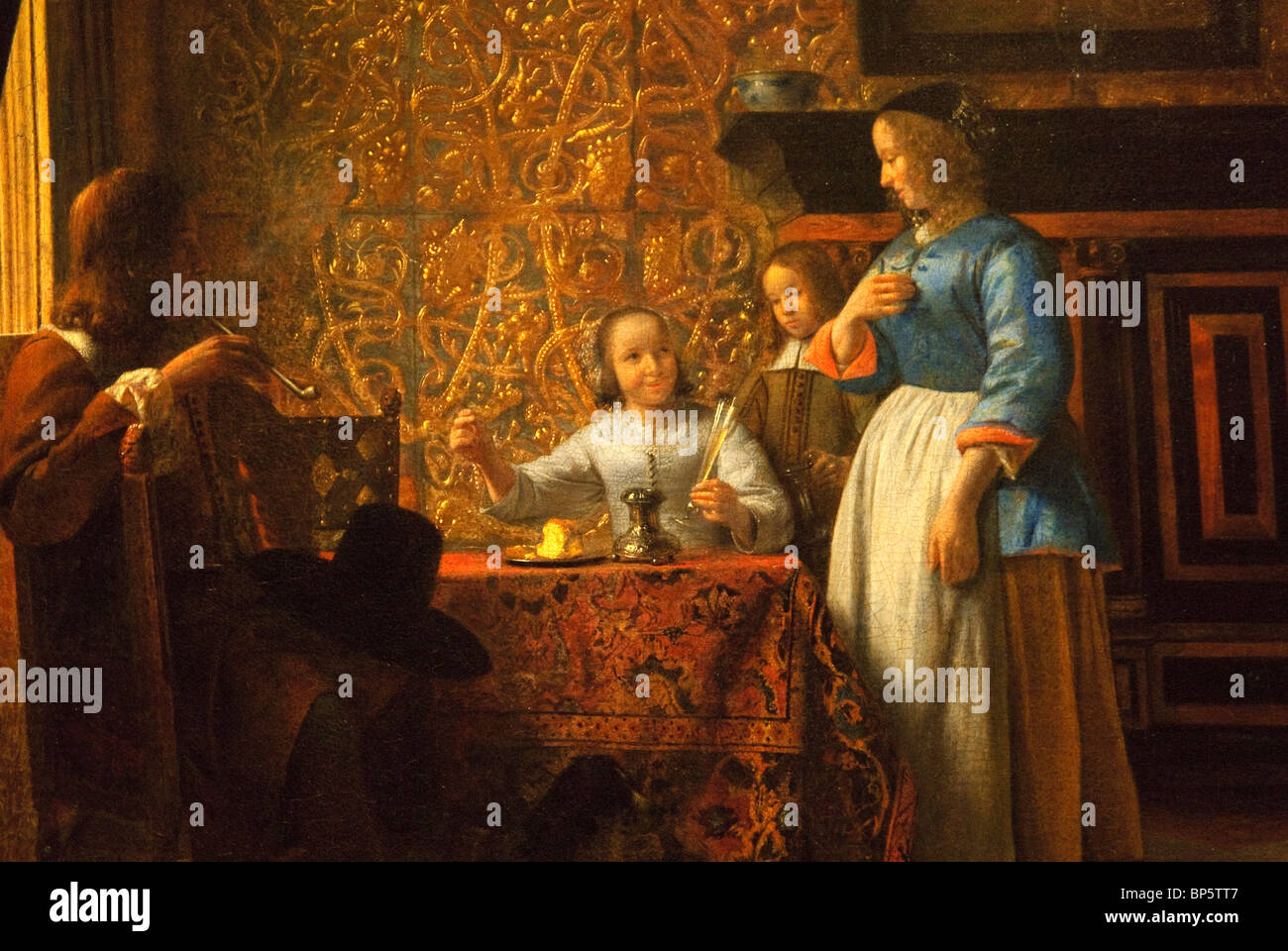 Close-up of painting: Interior with Figures, 1663–65, by Pieter de ...