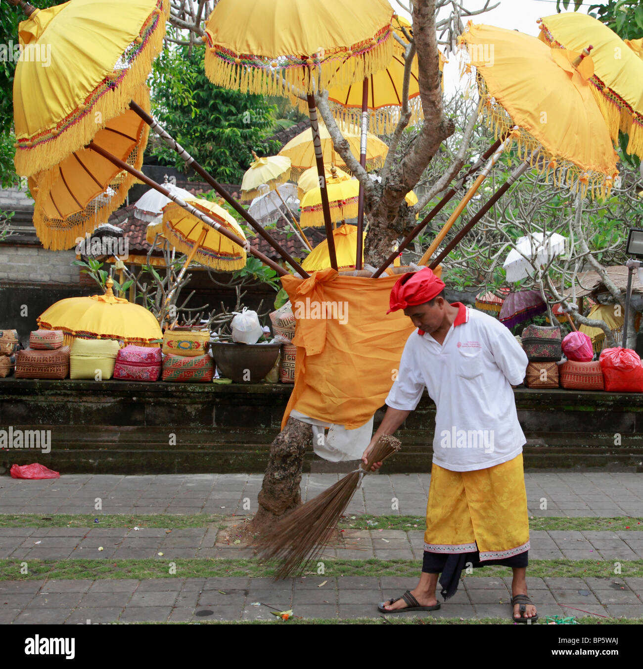 Indonesia, Bali, Mas, temple festival, umbrellas, odalan, Kuningan ...