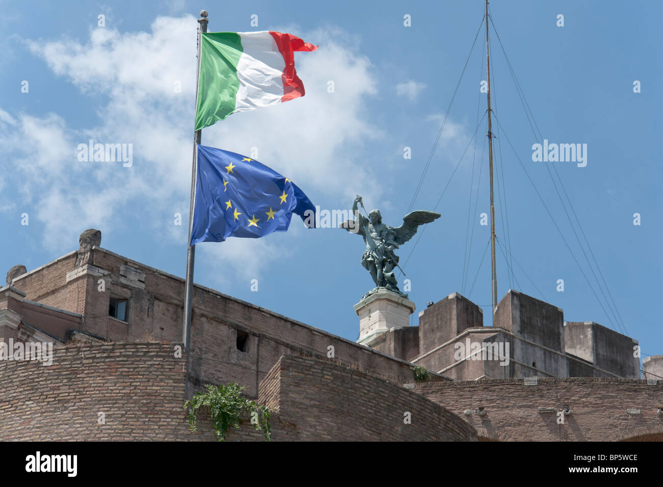 Castel Sant'Angelo, flags and angel Stock Photo - Alamy