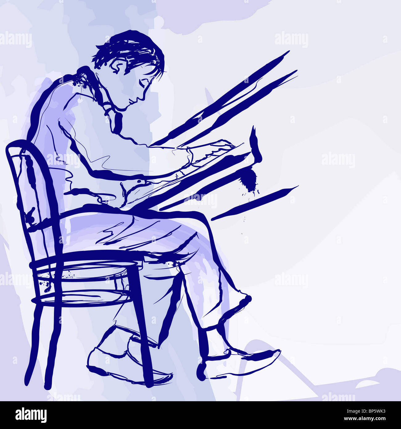 Vector illustration of a jazz pianist on stage in watercolor style ...