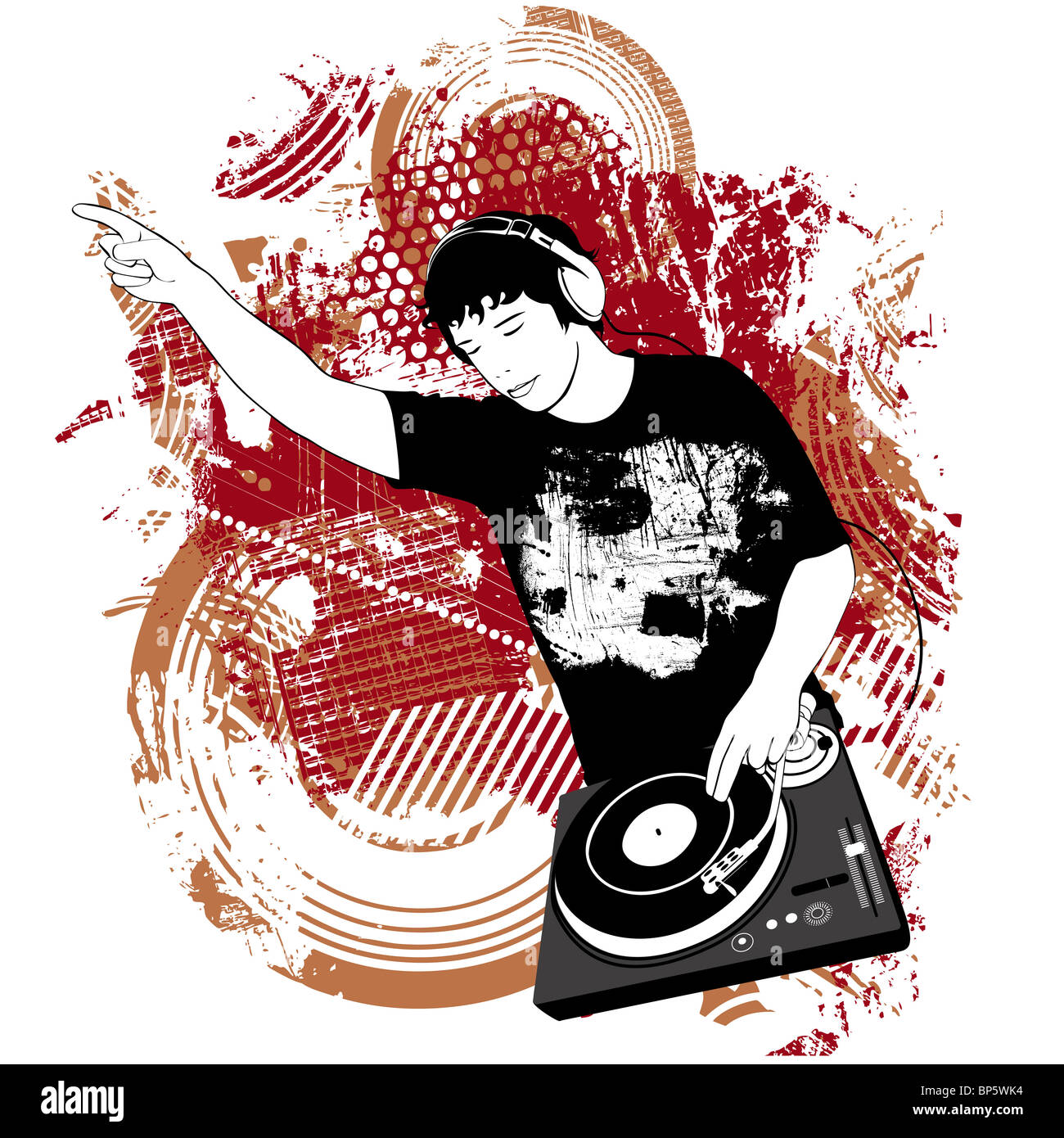 Vector illustration of a DJ at the turntable Stock Photo - Alamy