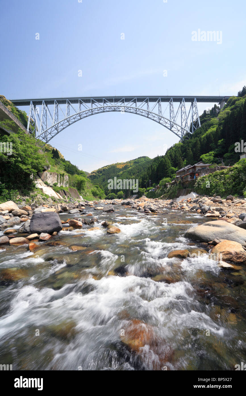 Hinokage River and Seiun Bridge, Hinokage, Nishiusuki, Miyazaki, Japan ...